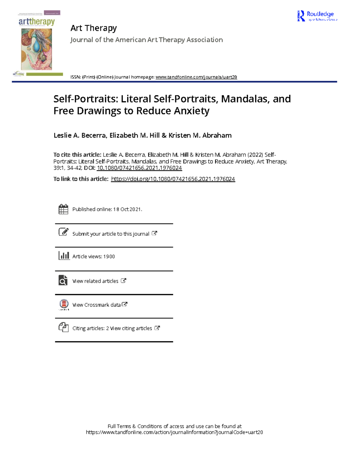 Self-Portraits in Art Therapy (ART 101): Reducing Anxiety with Mandalas ...