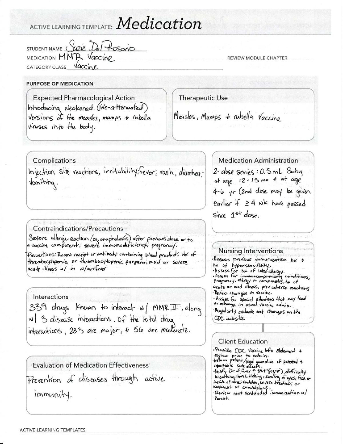 ACTIVE LEARNING TEMPLATE: Medications Overview for Vaccines - Studocu