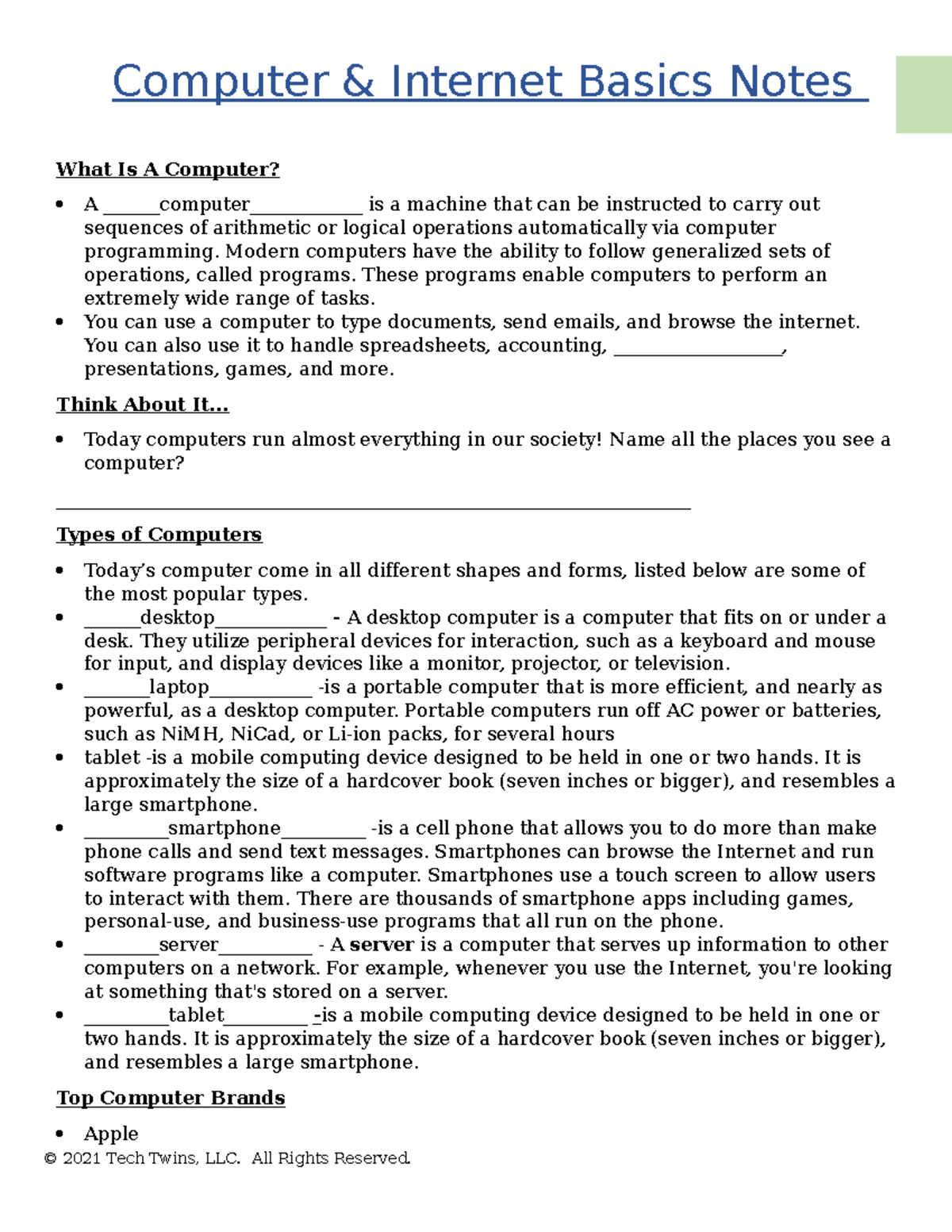 Computer and Internet Basics Notes - Comprehensive Guide - Studocu