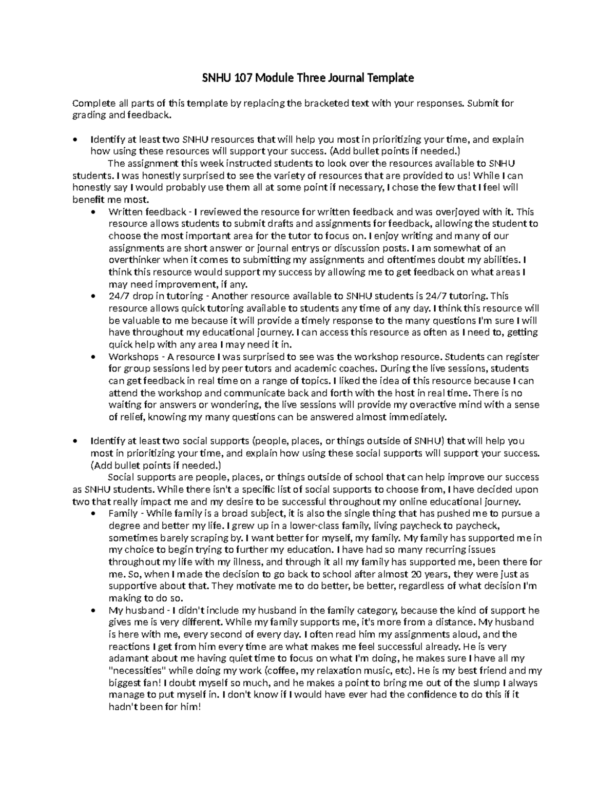 SNHU 107 Module Three Journal: Identifying Resources for Success - Studocu