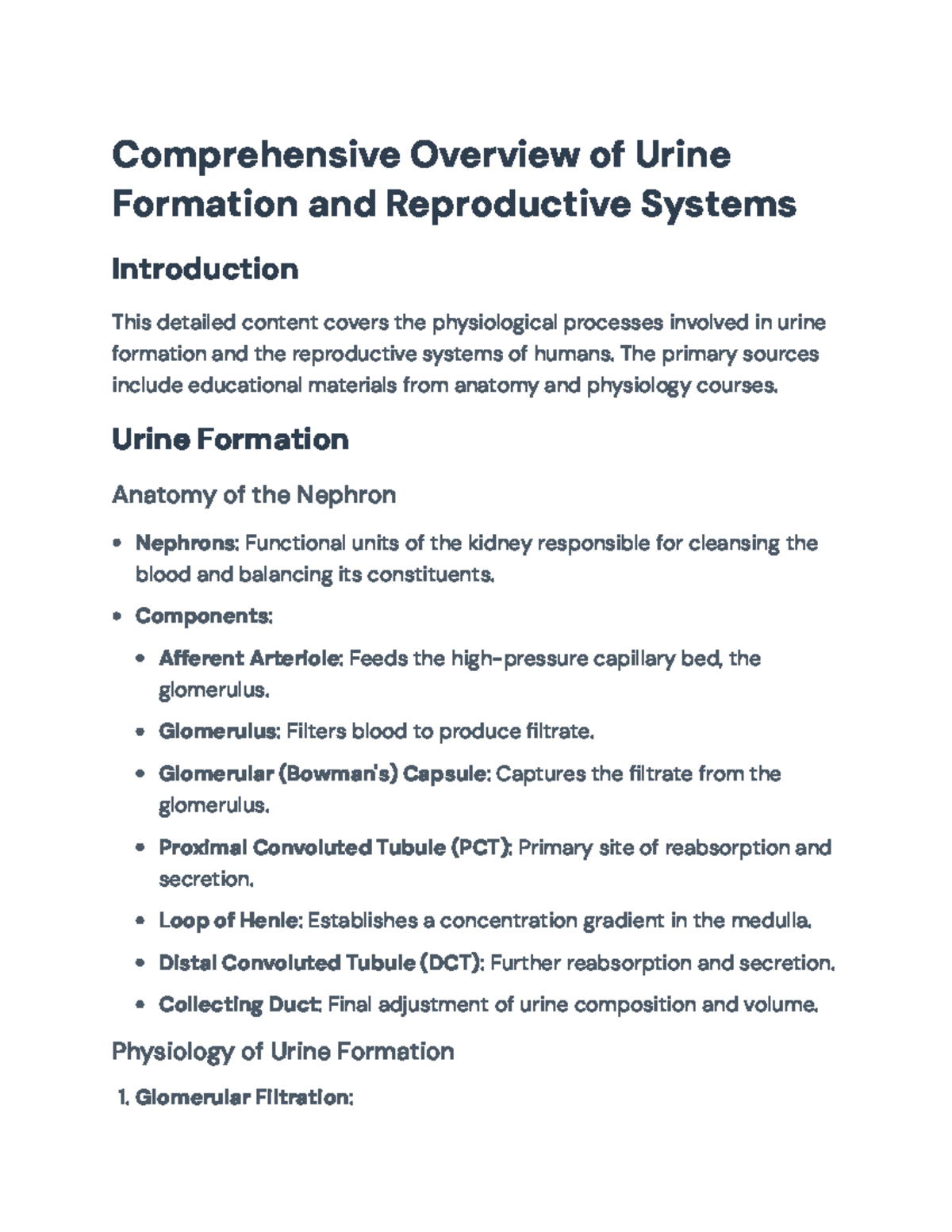 Human Physiology: Urine Formation & Reproductive Systems Overview ...