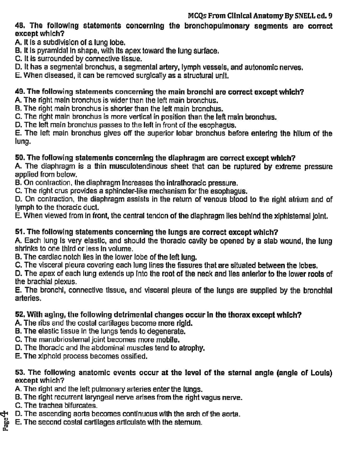 Quiz7 4 - Dhbd - MCQs From Clinical Anatomy SNELL ed. 9 48. The ...