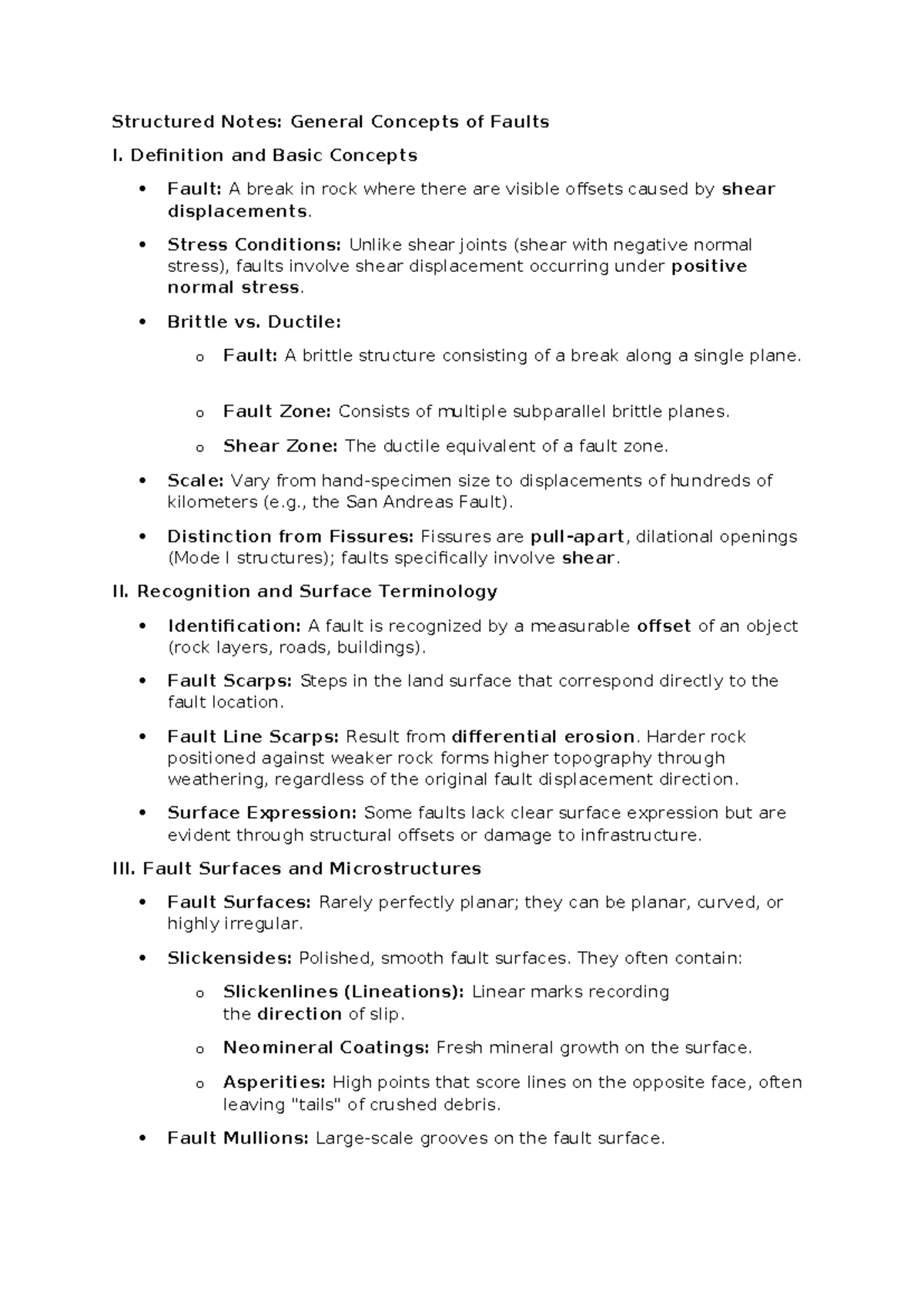 Faults - Structured Notes on General Concepts and Classifications - Studocu