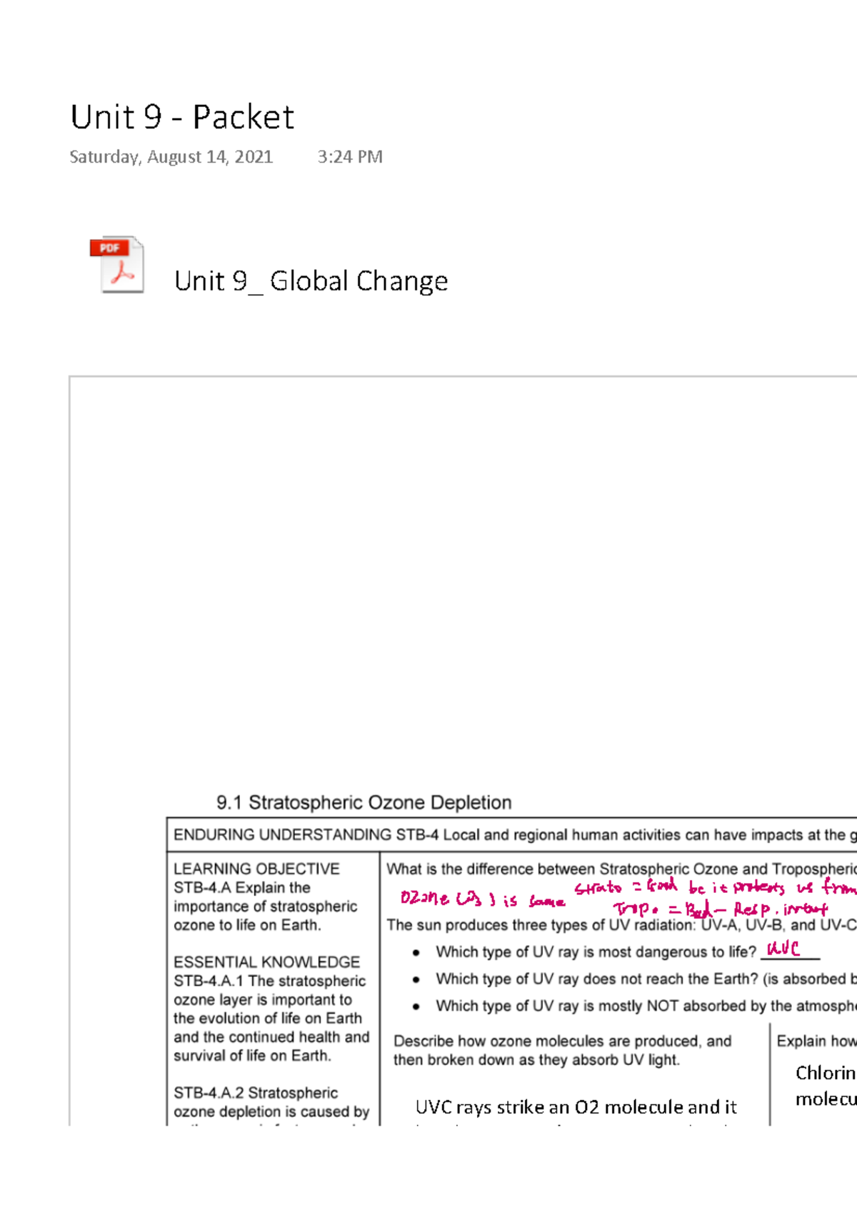 Unit 9 - Global Change Overview Document - Studocu