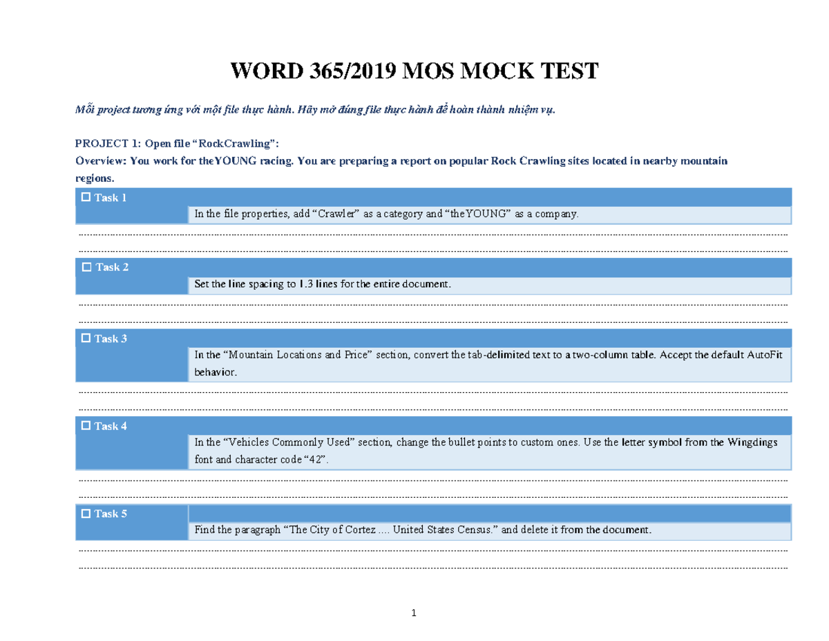 [WORD 365-2019] MOS Word Mock Test - Comprehensive Practice Tasks - Studocu