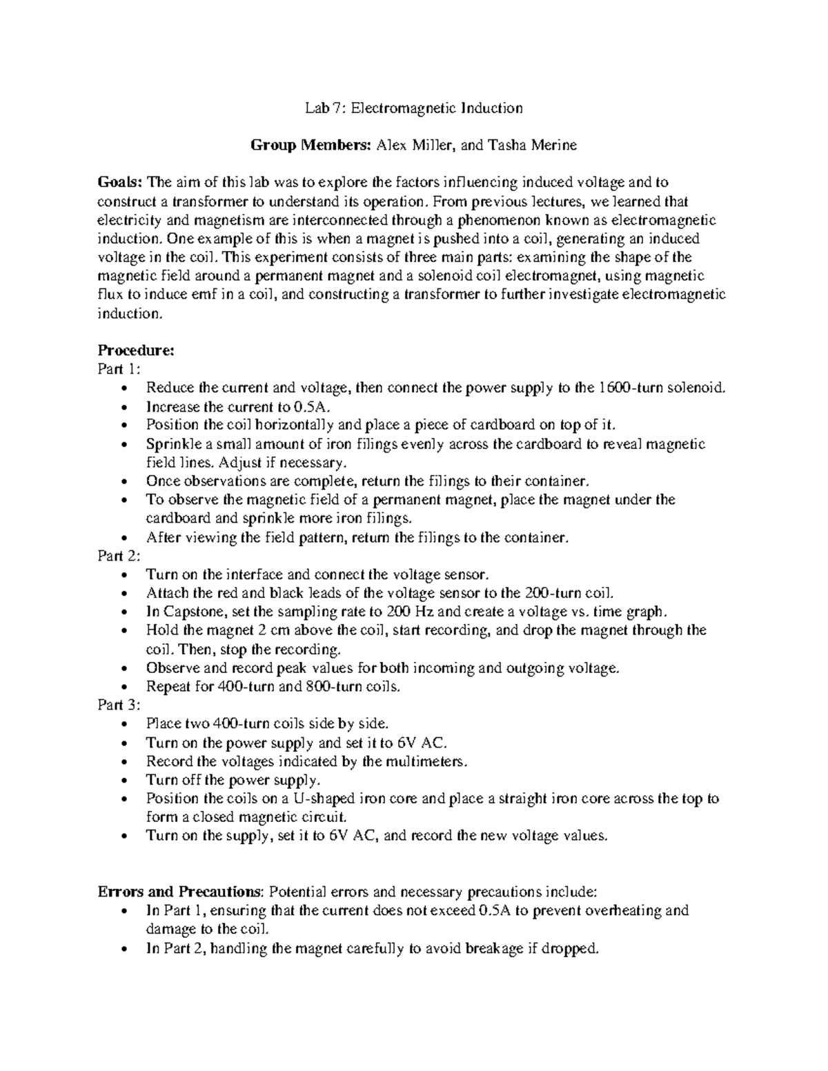 Lab 7: Exploring Electromagnetic Induction and Transformer Construction ...