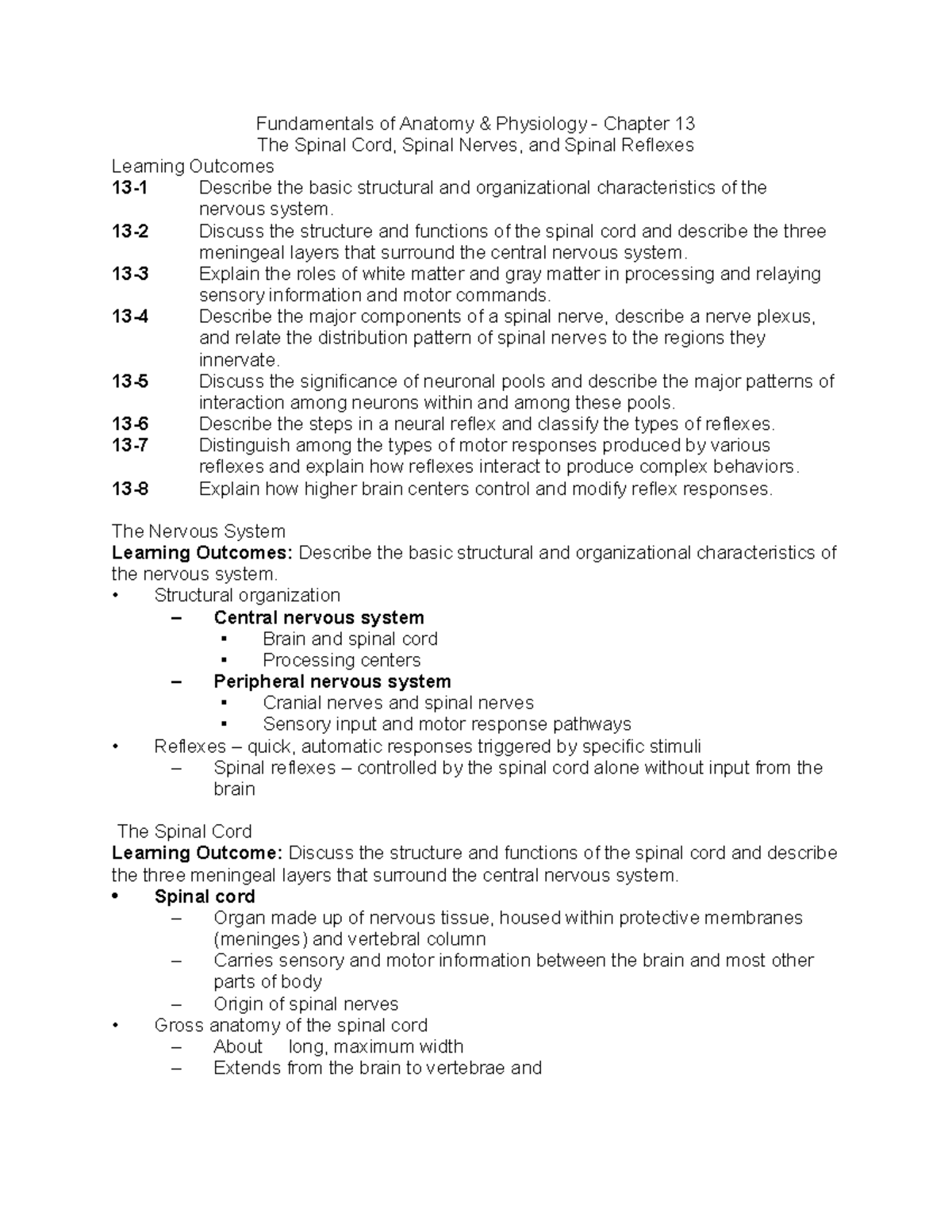 Ch 13 Notes - Fundamentals of Anatomy & Physiology - Chapter 13 The ...