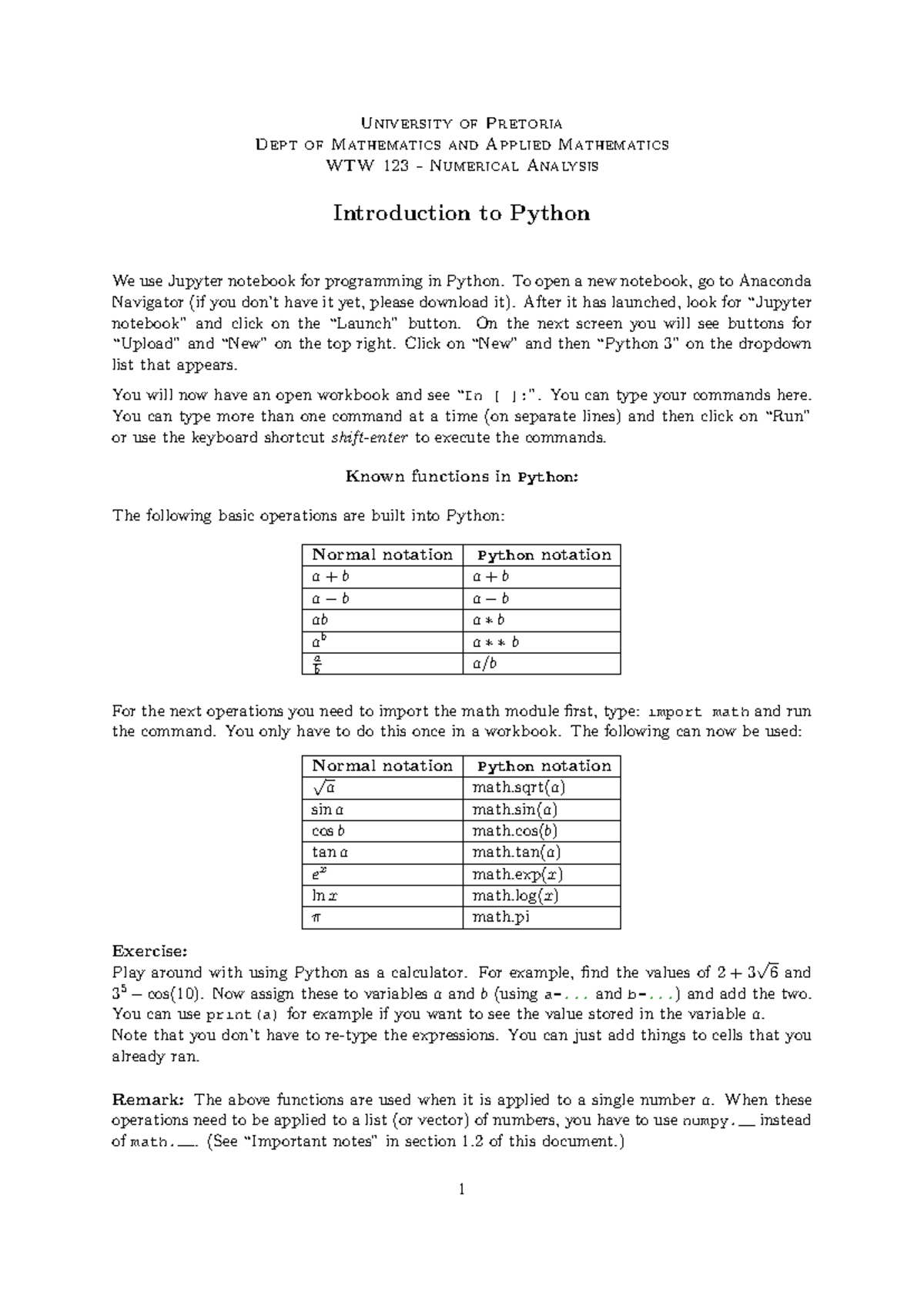 WTW 123 - Intro to Python Programming Basics and Exercises - Studocu
