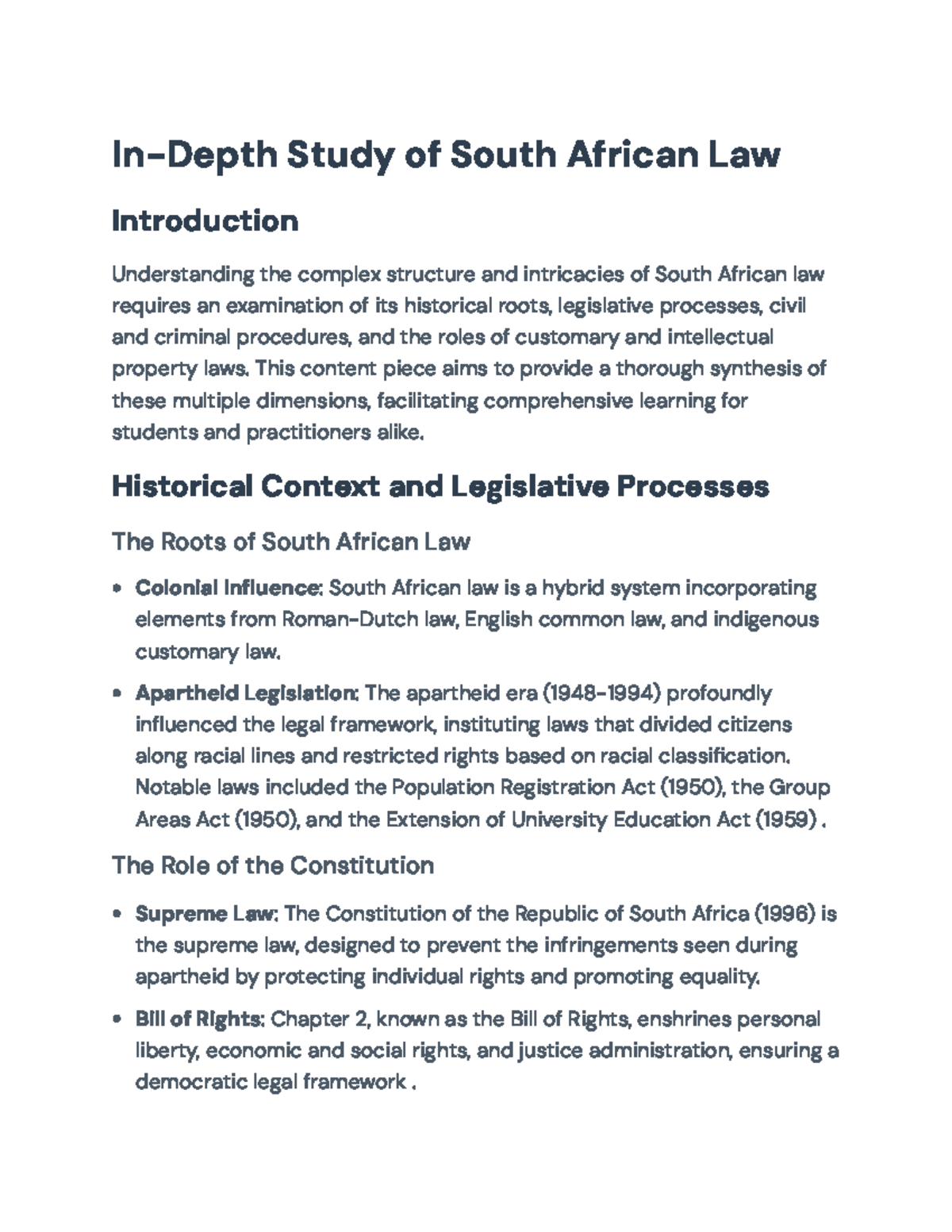 Comprehensive Overview of South African Law: Historical and Legal ...