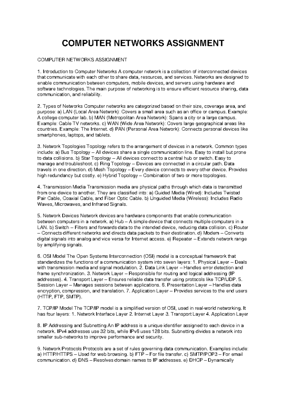 COMPUTER NETWORKS ASSIGNMENT 1: Overview & Key Concepts - Studocu