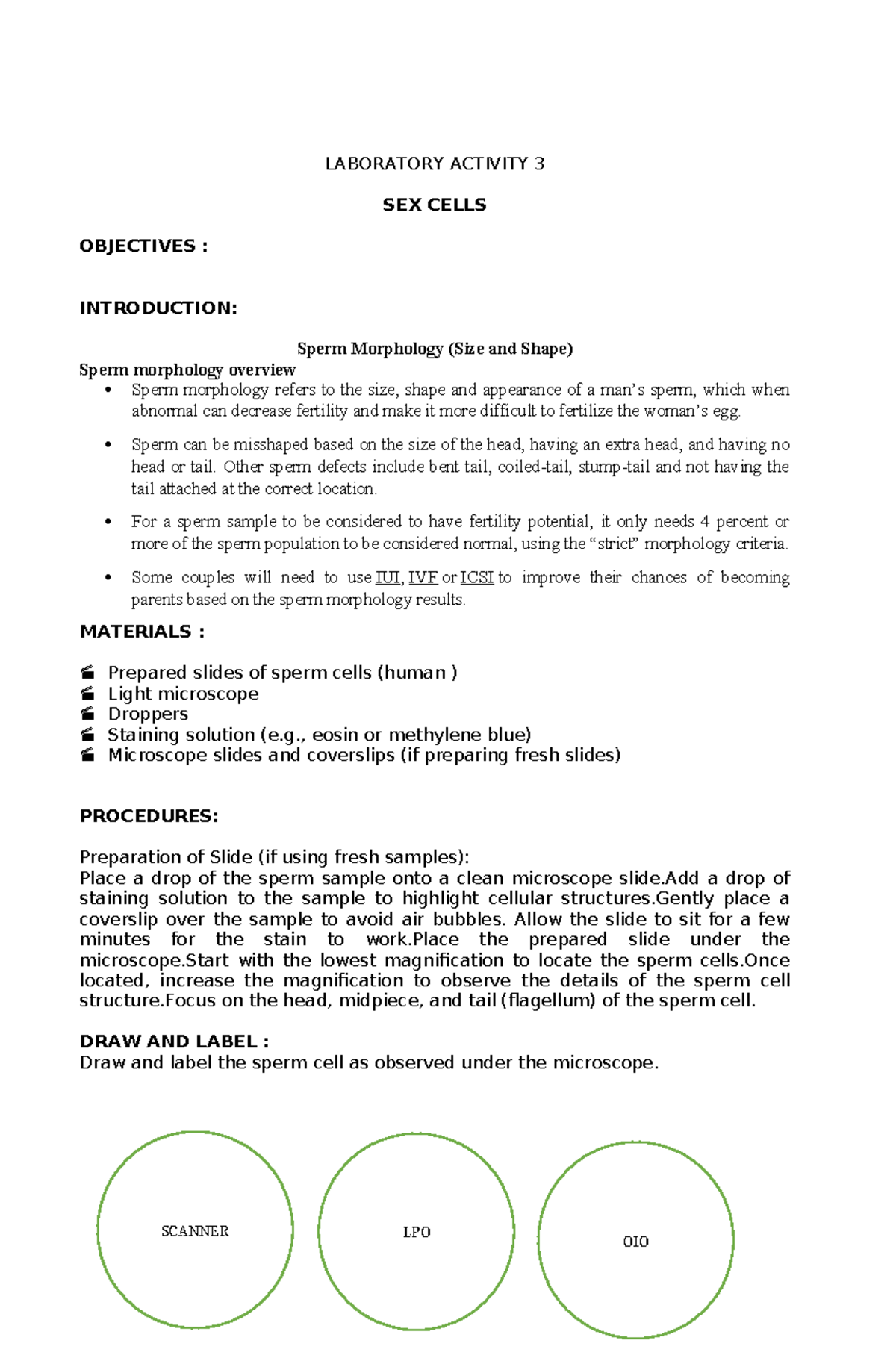 Sperm Morphology Analysis - LAB ACTIVITY 3 for BIO 201 - Studocu