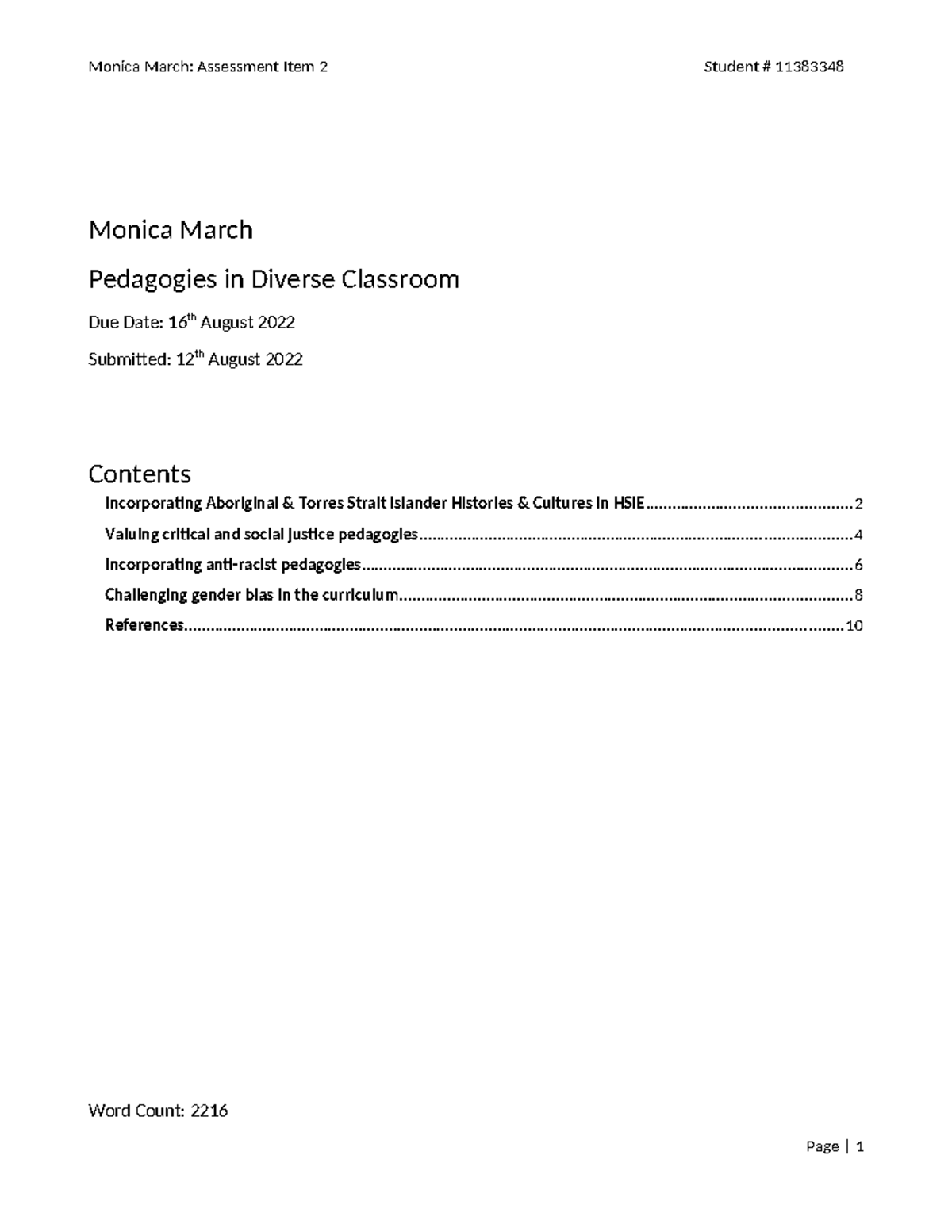 Assessment 2: Pedagogies for Diversity in HSIE Classrooms - Studocu