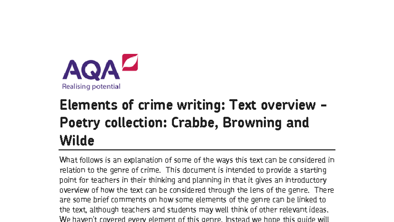 Crime Poetry Analysis: AQA Resource Pack on Browning, Crabbe & Wilde ...