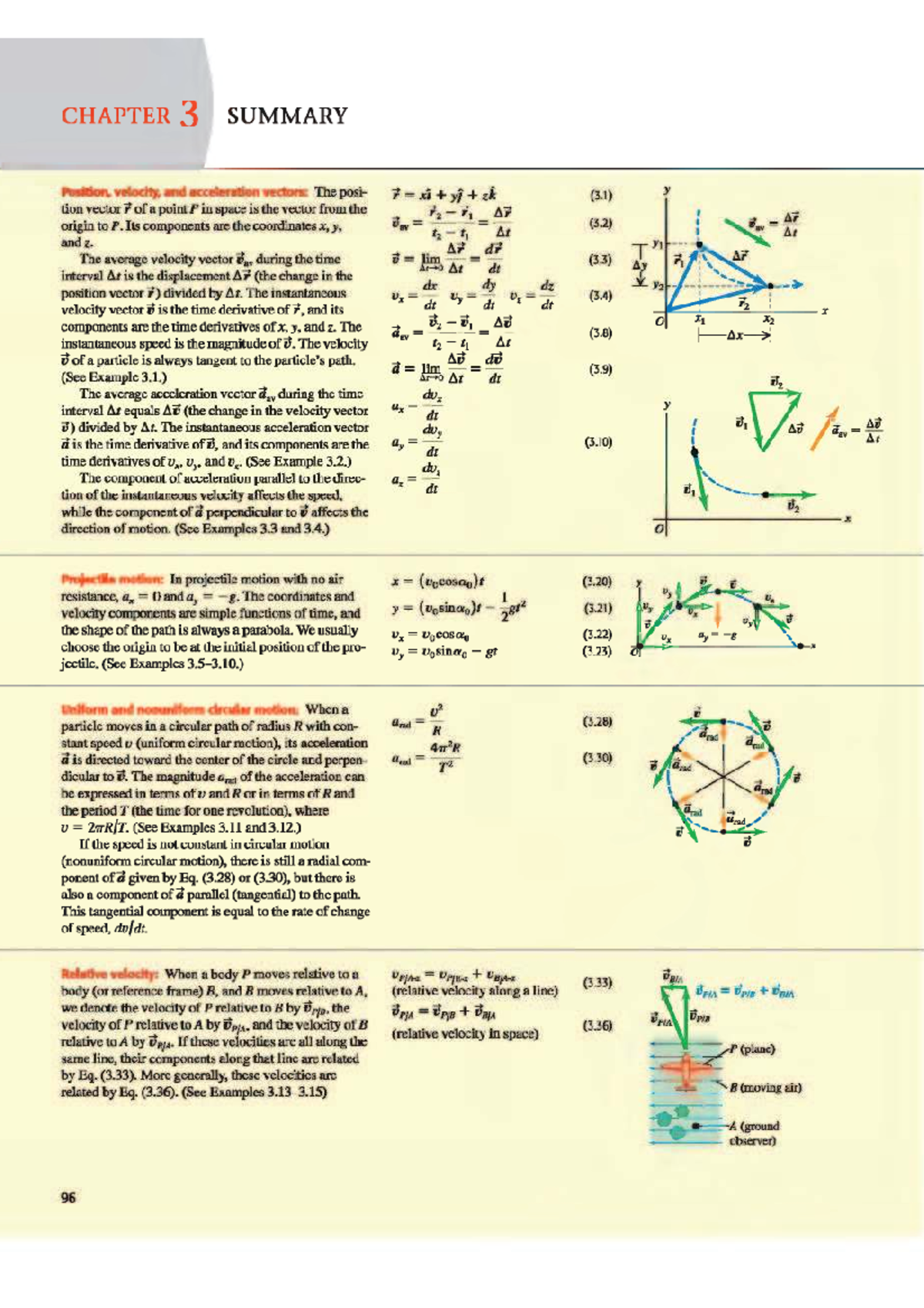 CHAPTER 3 SUMMARY: Position, Velocity, and Acceleration Vectors - Studocu