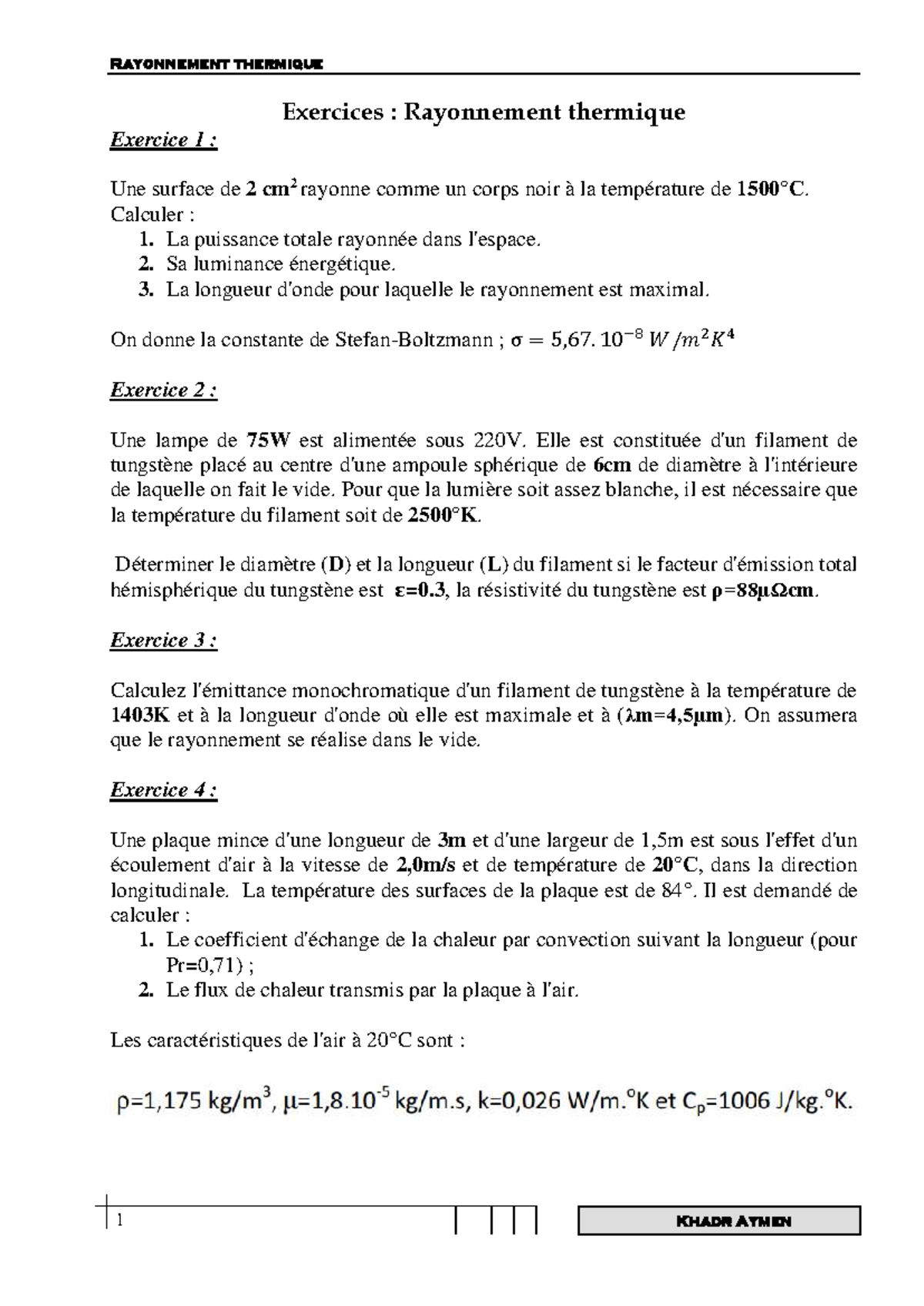 TD rayonnement - Exercices corrigés sur le rayonnement thermique - Studocu