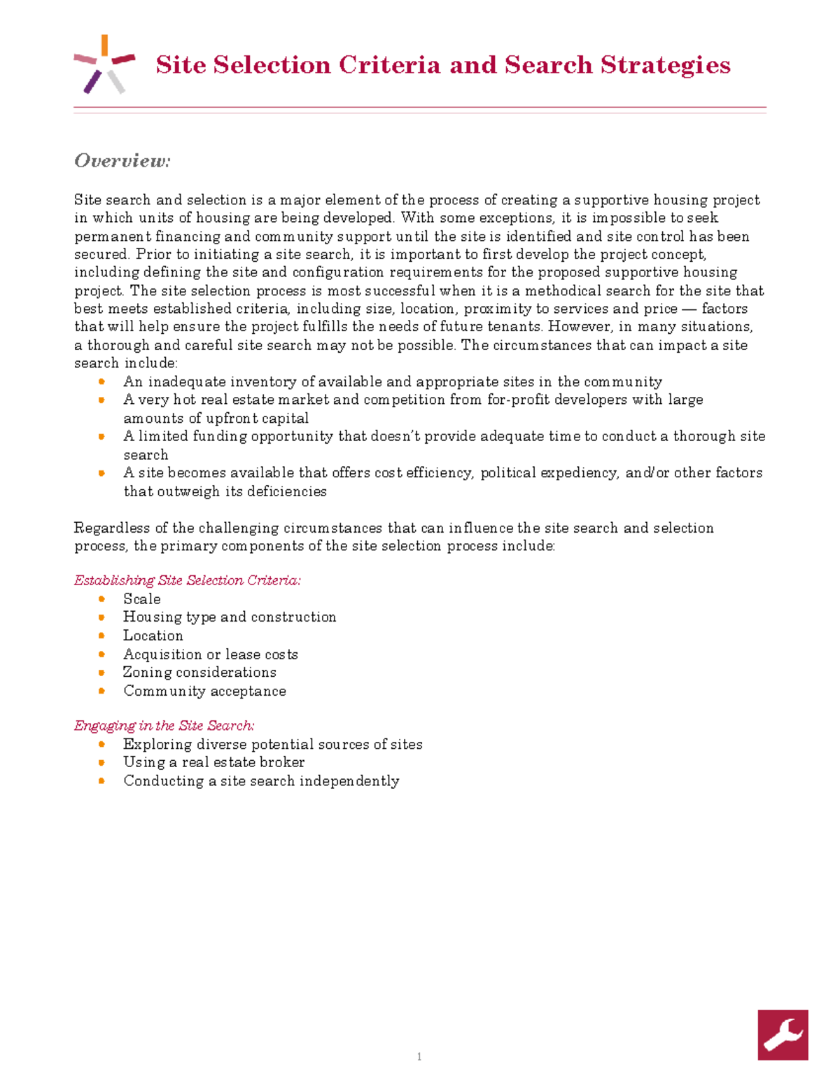Site Selection Criteria and Search Strategies for Supportive Housing ...