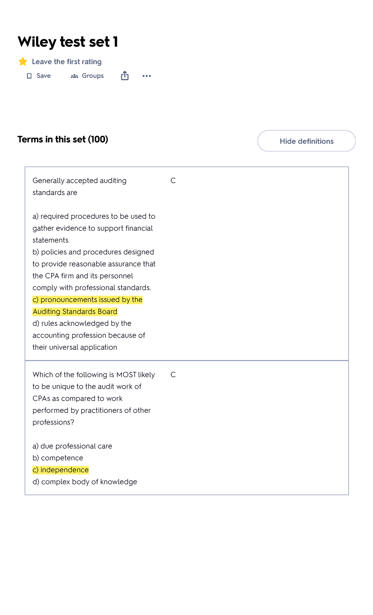 Wiley Test Set 1: Auditing Standards & Ethical Considerations - Studocu