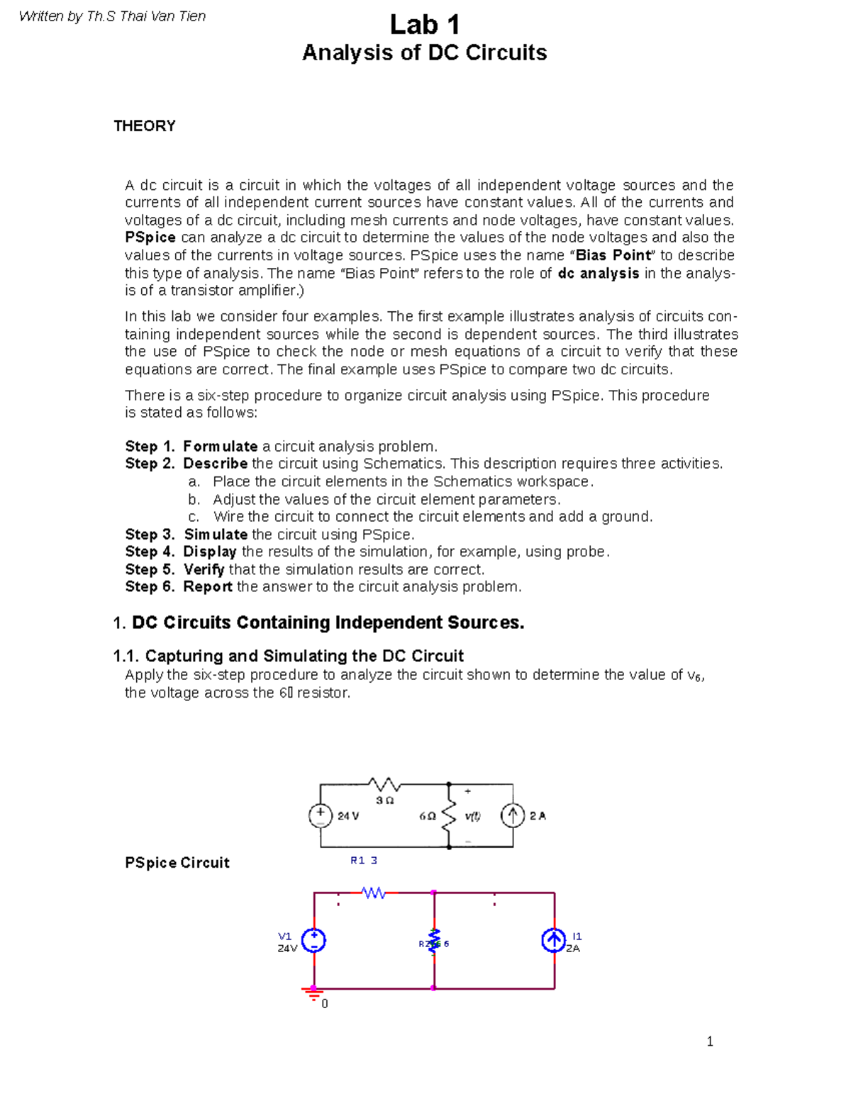 Lab-1-Analysis-of-DC-Circuits - 1 + R2V6 6 - Written by Th Thai Van ...