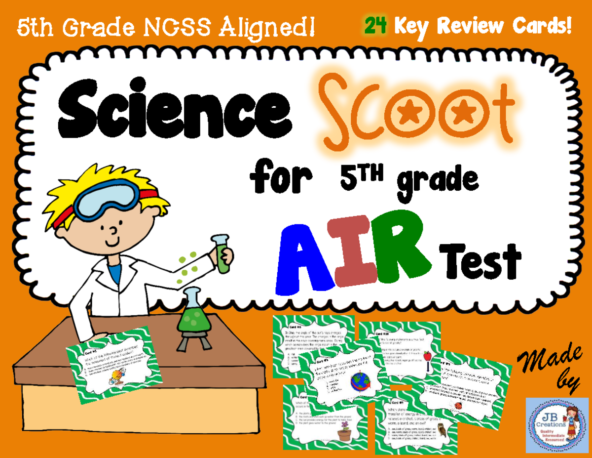 5th Grade Science Test Prep: 24 Key Review Cards for AIR Assessment ...