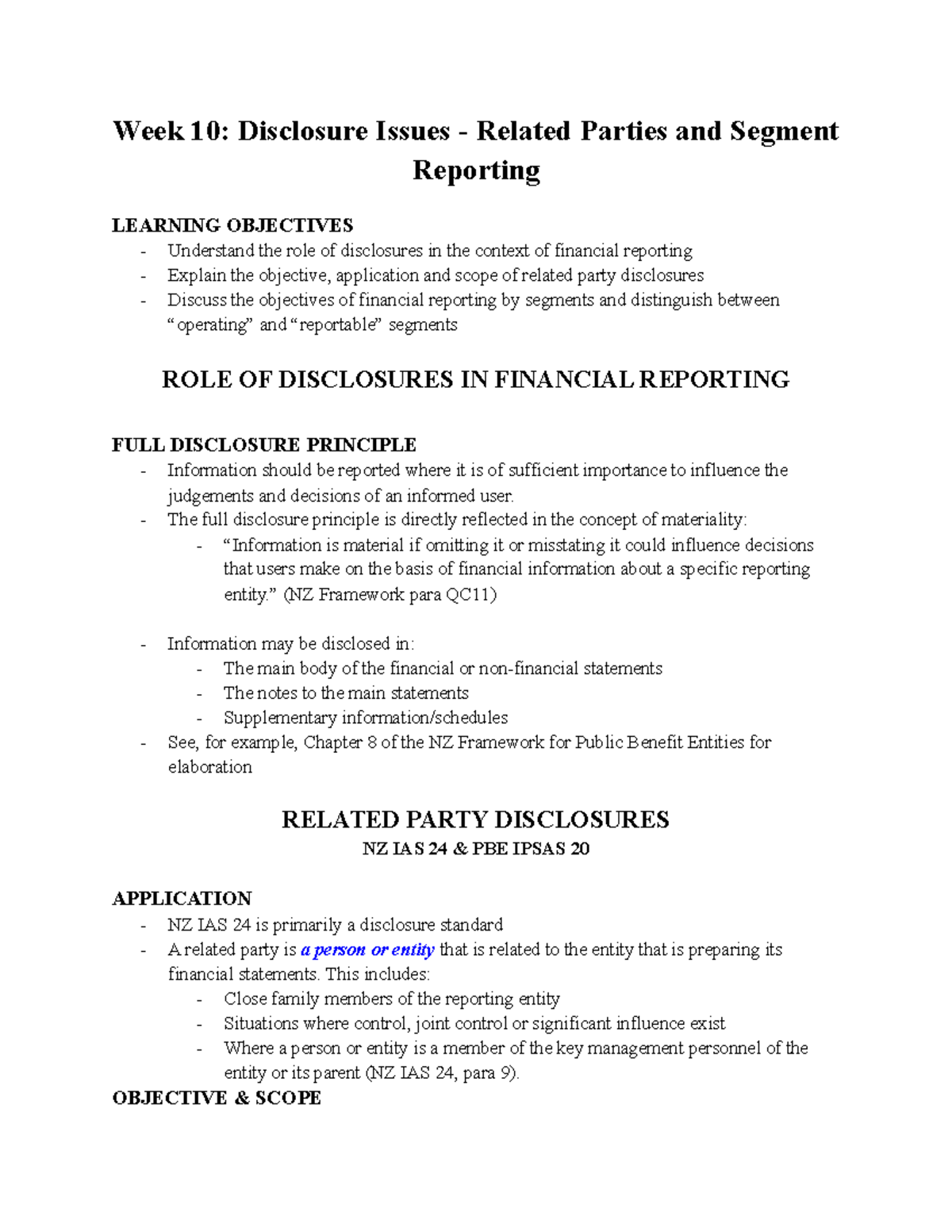 Week 10 Lecture Notes: Disclosure Issues in Related Parties & Segments ...