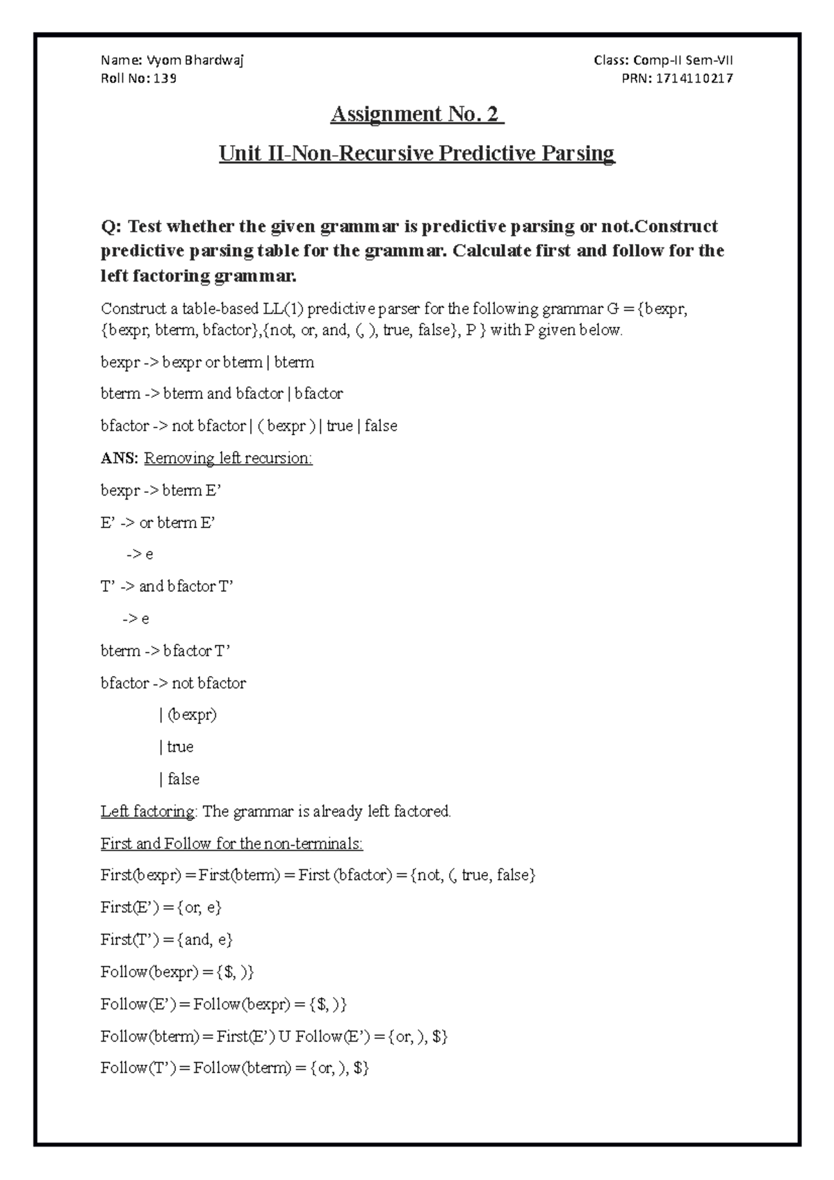 CD Assignment-2 - Lecture notes 5 - Compiler Design - BVP - Studocu