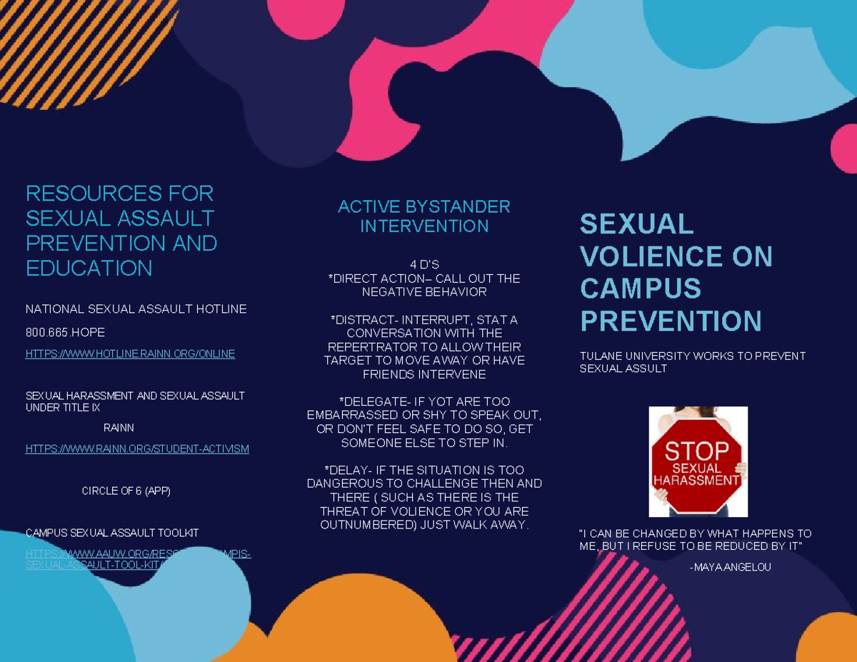 Resources for Sexual Assault Prevention HSE 335 Brochure 4-1 - Studocu