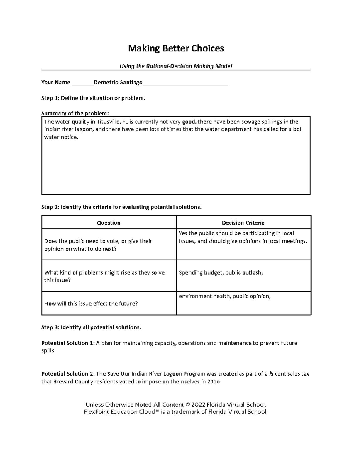 Making better choices assignment template - Making Better Choices Using ...