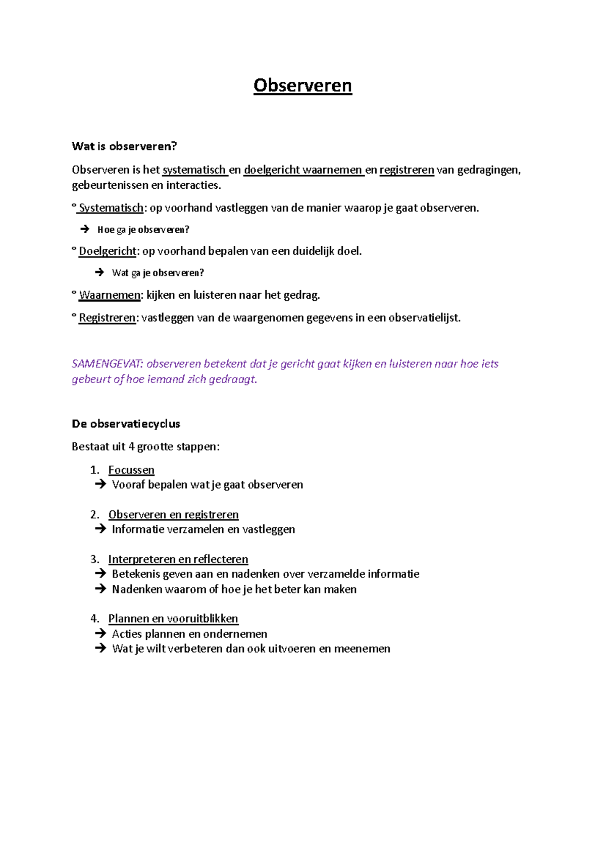 Observeren in de Kinderopvang: Samenvatting van de Observatiecyclus ...