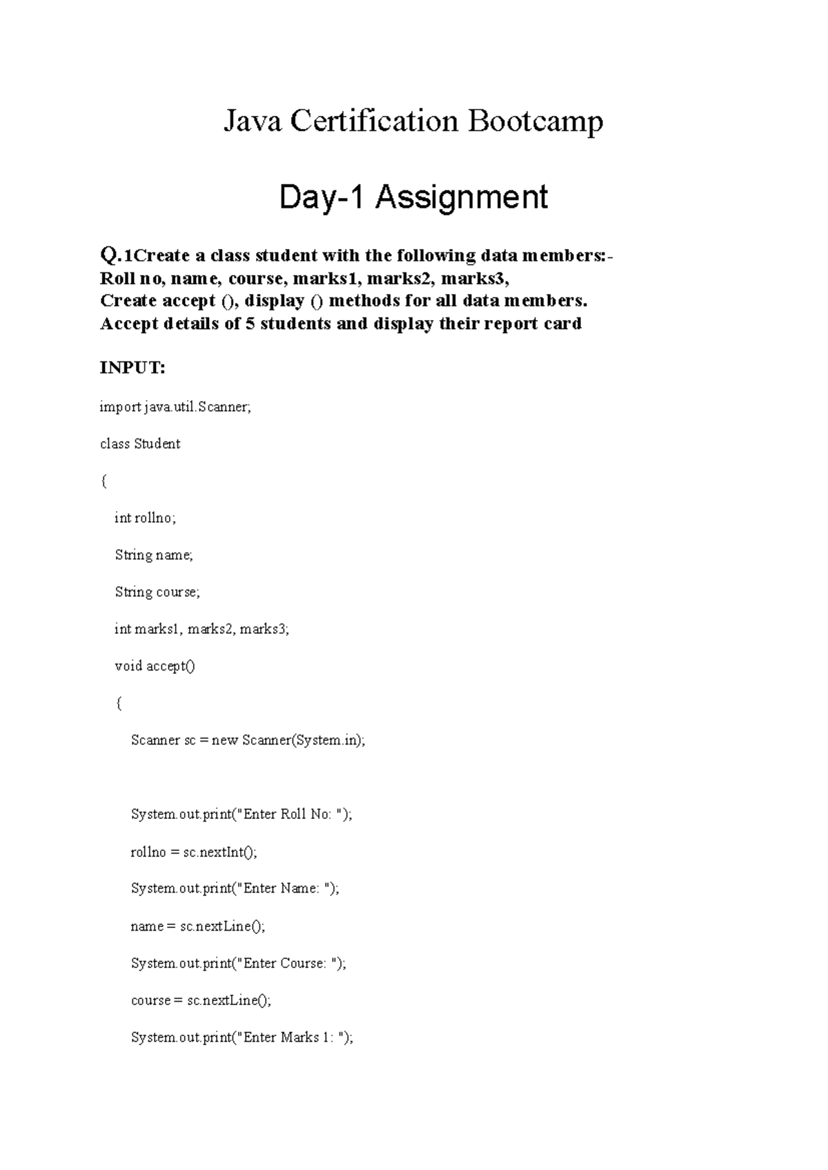 Java Certification Bootcamp Assignment: Student, Emp, Bike Classes ...