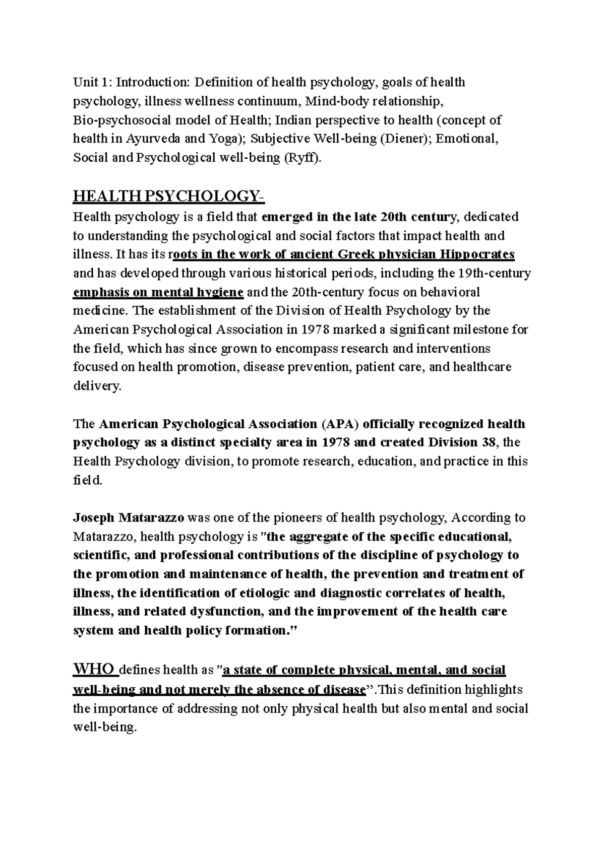 Health Psychology: Key Concepts and Indian Perspectives (PSY 101) - Studocu