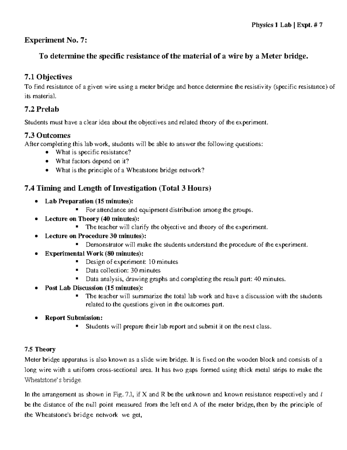 Physics 1 Lab Expt. 7: Determining Specific Resistance Using a Meter ...