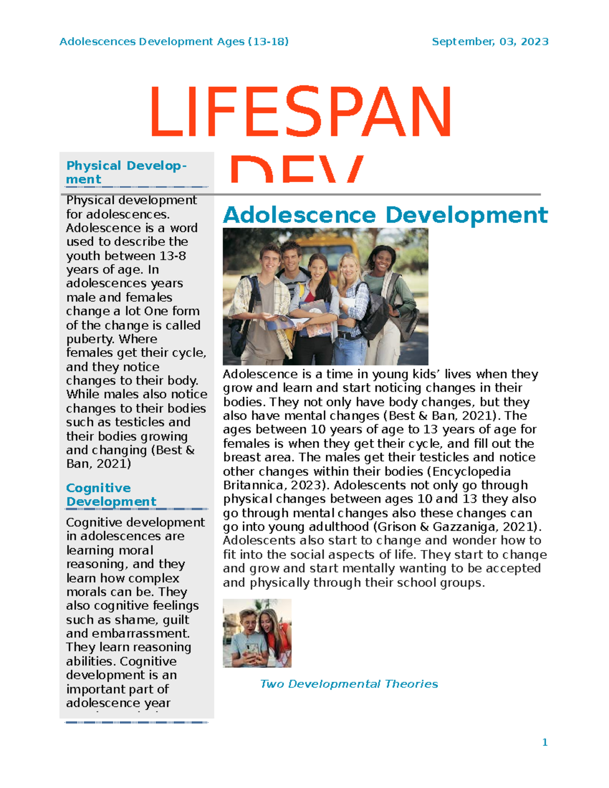 PSY 102 RS T3 Development Newsletter: Insights on Adolescence Growth ...