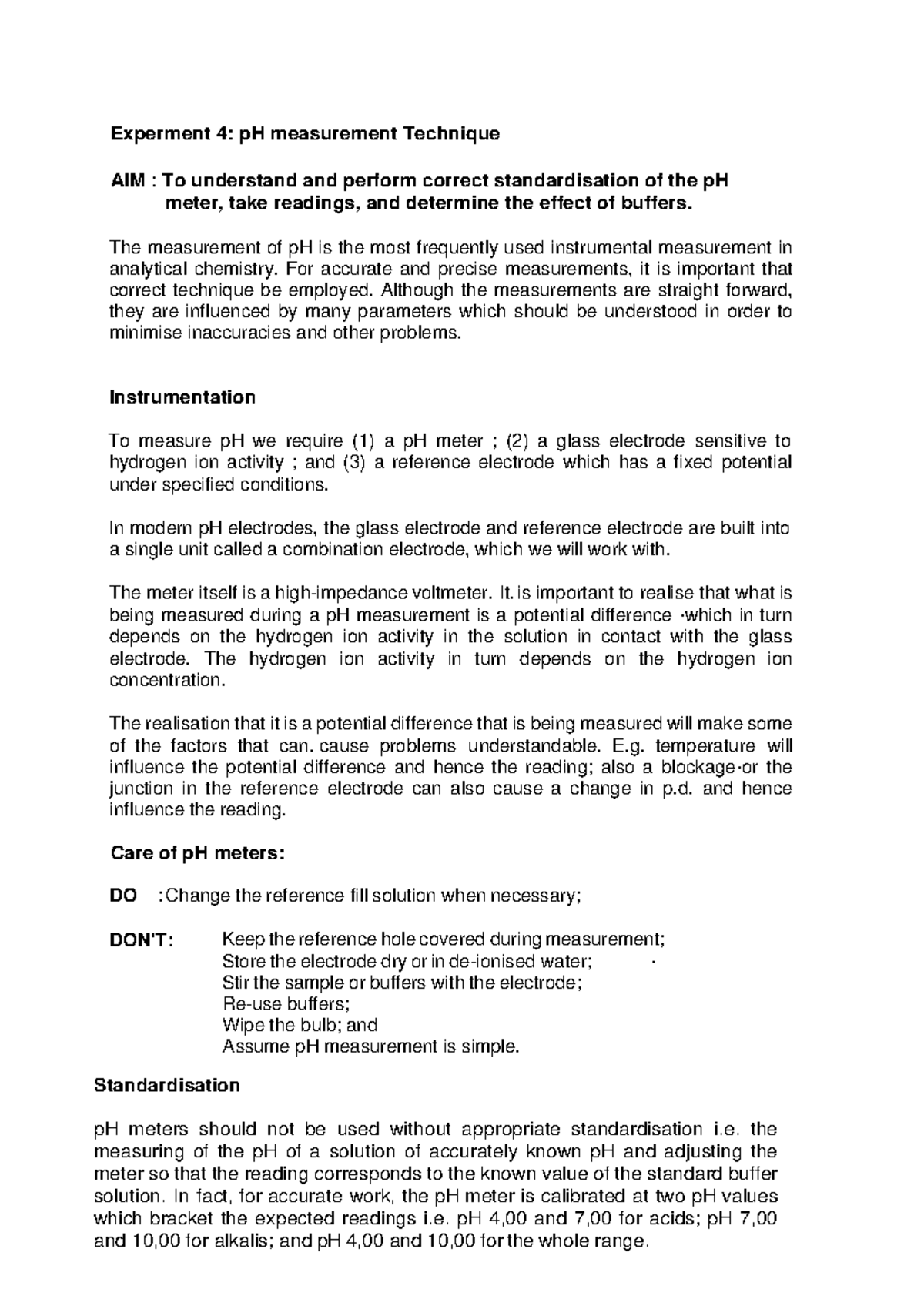 ENC 3 Experiment 4 - pH Measurement Technique in Environmental ...