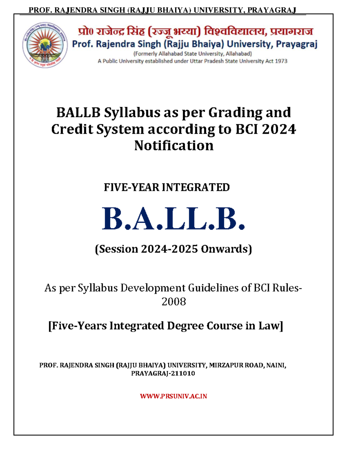 BALLB Syllabus Structure for Academic Year 2024-2025 - Studocu