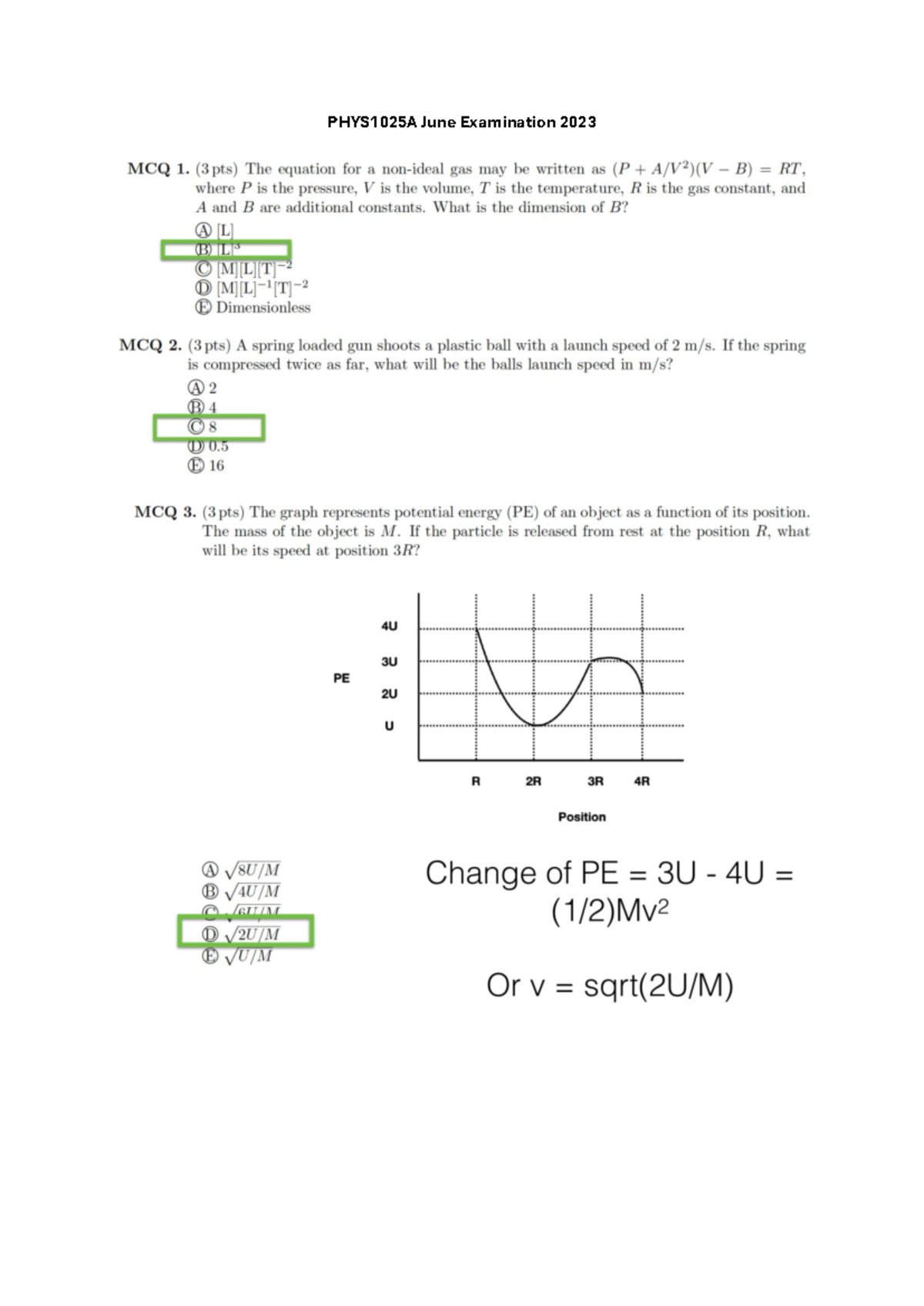 PHYS1025A June 2023 Exam Practice: MCQs and Concepts - Studocu