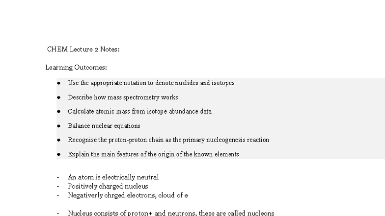 CHEM Lecture Notes: Nuclides, Isotopes, and Nuclear Chemistry - Studocu