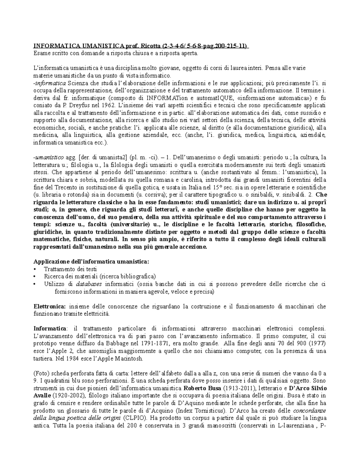 Informatica Umanistica prof.ssa Ricotta - INFORMATICA UMANISTICA prof ...