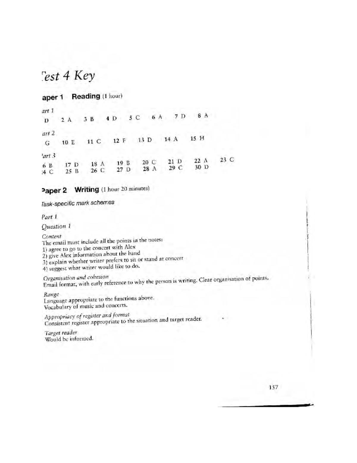 TEST4 Reading 3- KEYS - Test 4 Key aper 1 Reading (1 hour) art 1 D 2 A ...