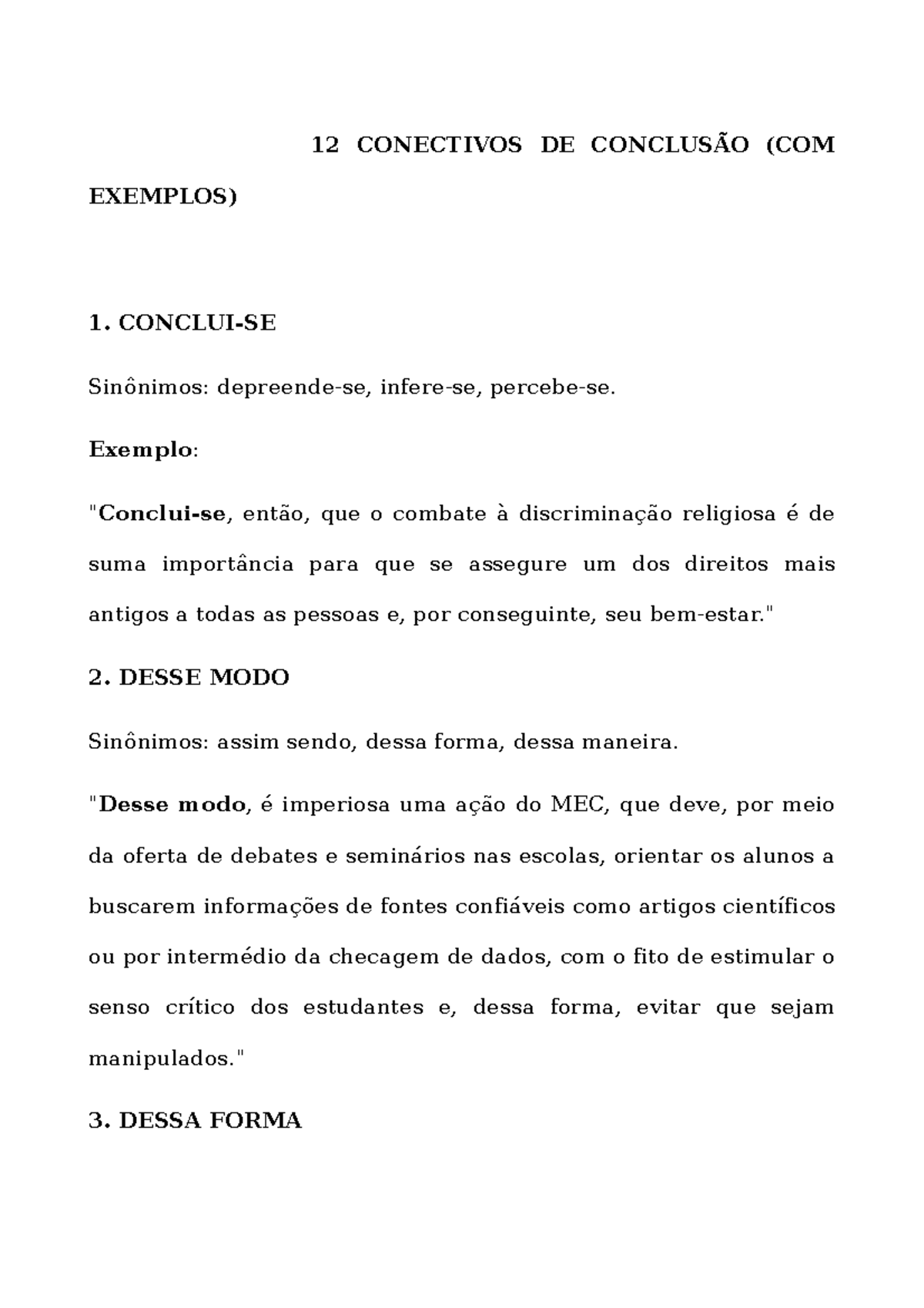 12 Conectivos de Conclusão com Exemplos e Aplicações Práticas - Studocu
