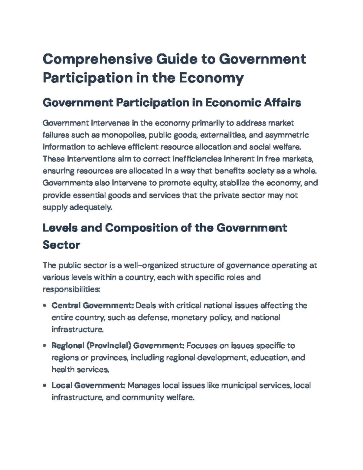 Comprehensive Guide to Gov. Participation in the Economy: Market ...