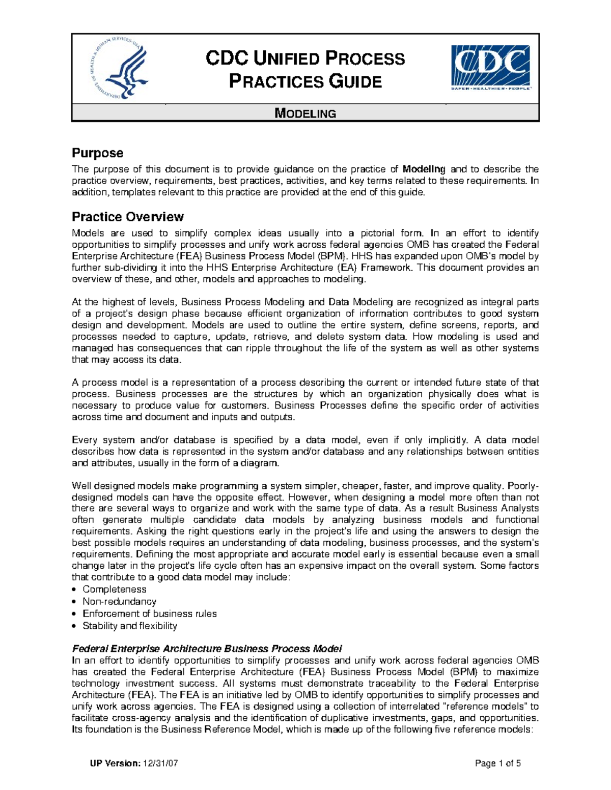 CDC Unified Process Modeling Practices Guide - Studocu
