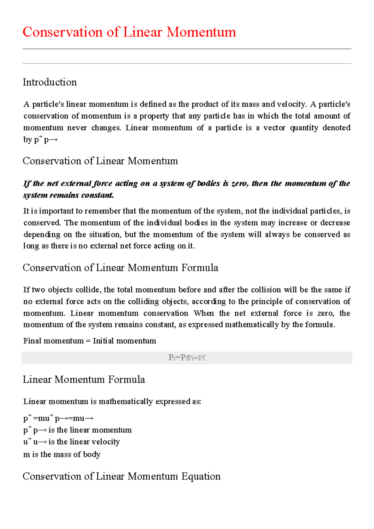 Conservation of Linear Momentum: Key Principles and Applications - Studocu
