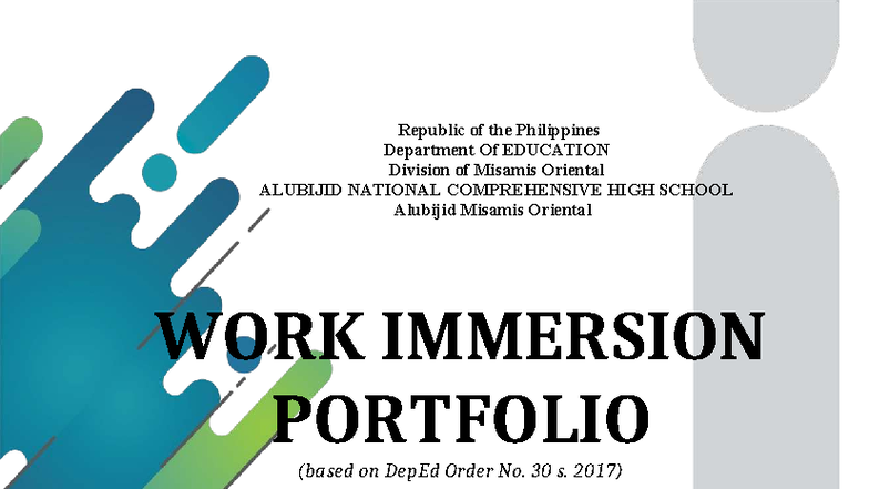 SHS Work Immersion Portfolio: Grade 12 Documentation Guide - Studocu