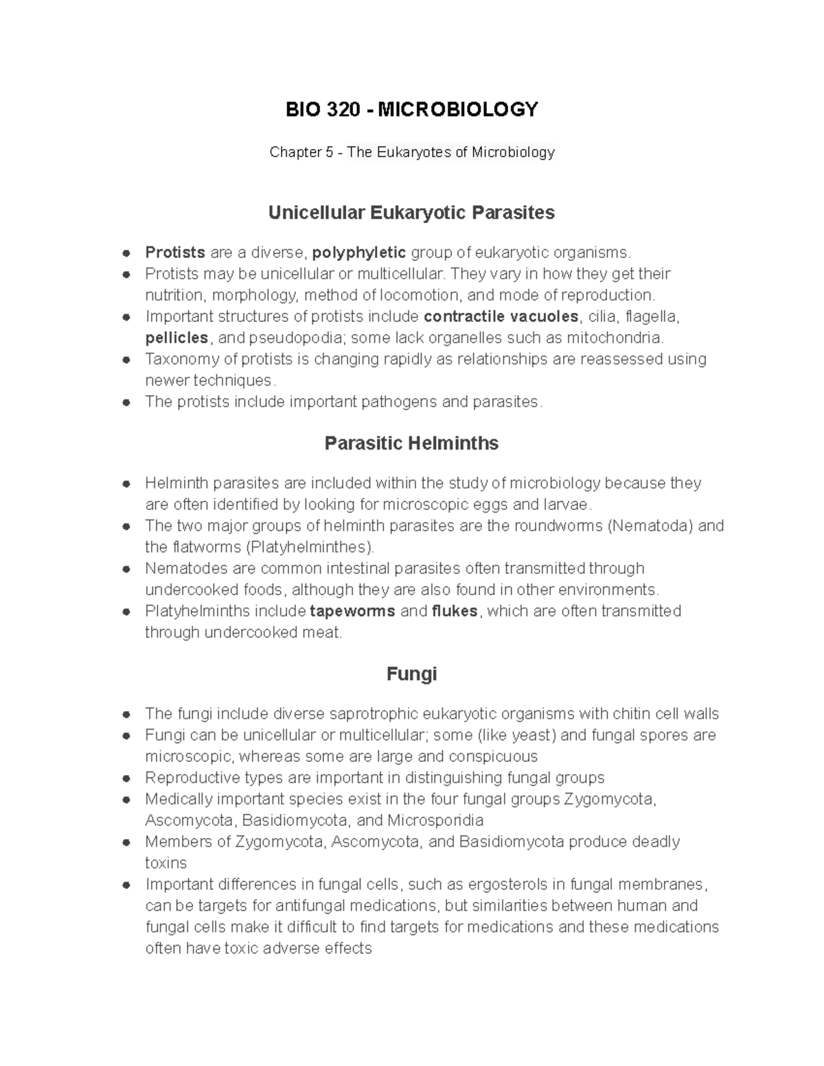 BIO 320 Microbiology: Chapter 5 - Eukaryotes & Parasites Explained ...