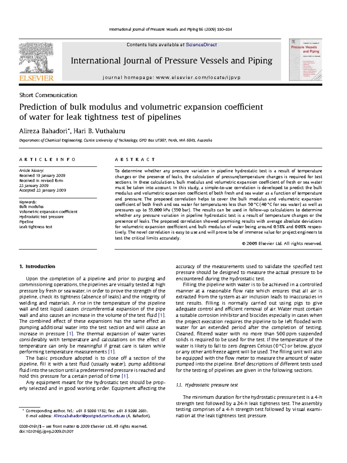 Prediction of Bulk Modulus & Volumetric Expansion Coefficient for ...