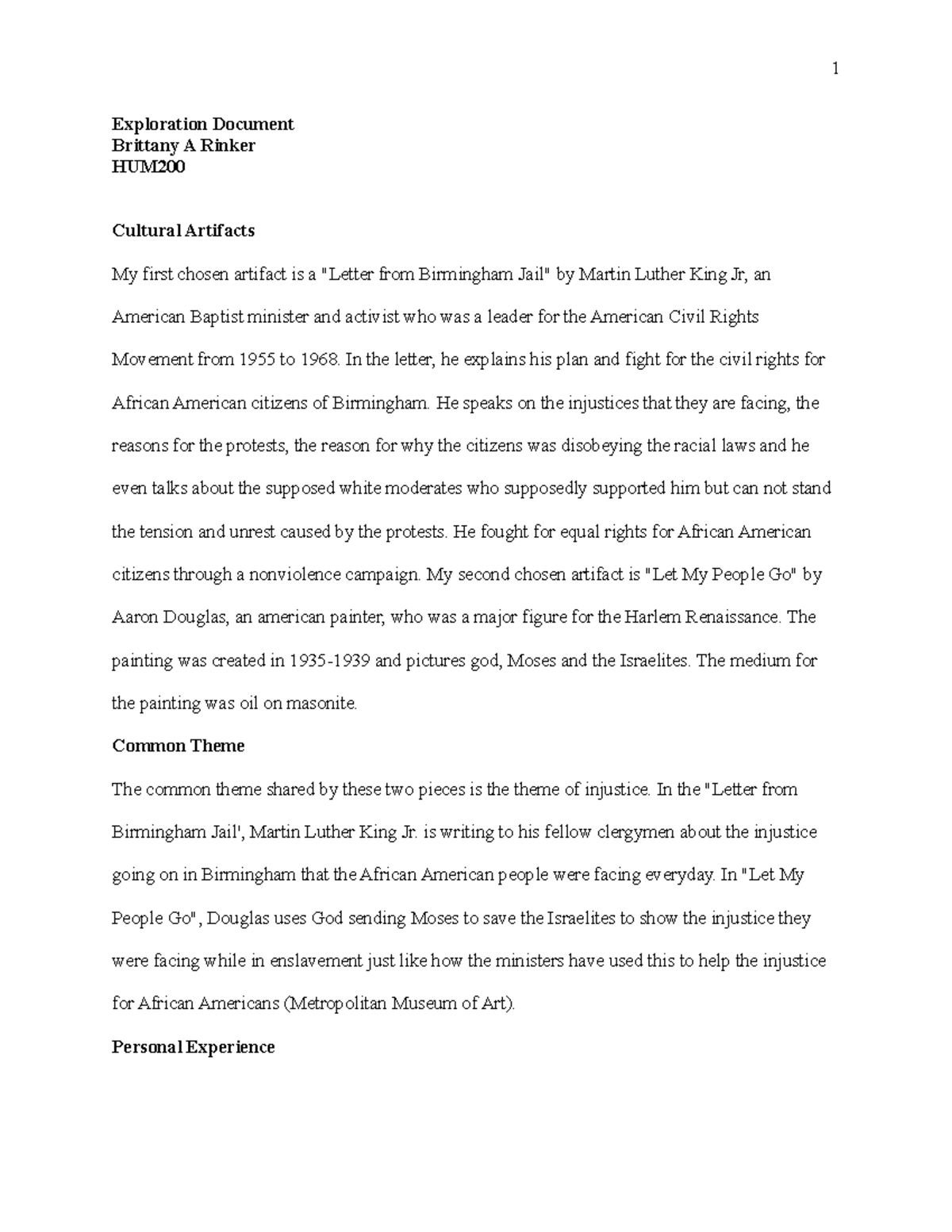 Course Project Part One HSE 220 Human Services - Exploration Document ...