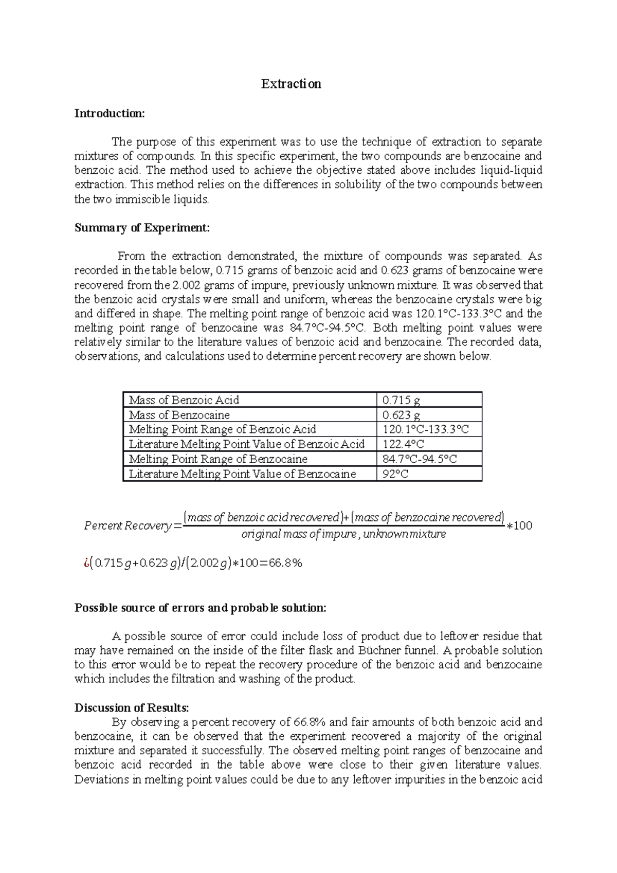 Experiment 6-Extraction - Extraction Introduction: The purpose of this ...