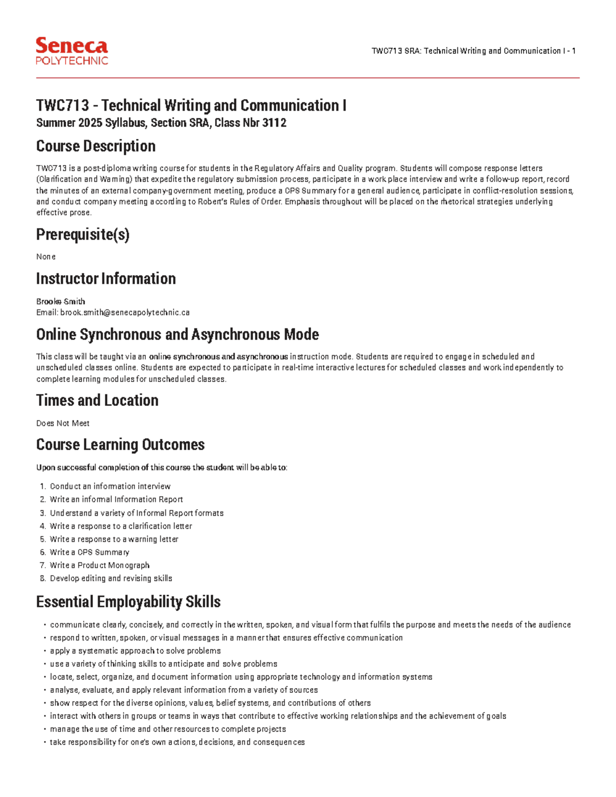 TWC713 SRA: Technical Writing and Communication I Summer 2025 Syllabus ...