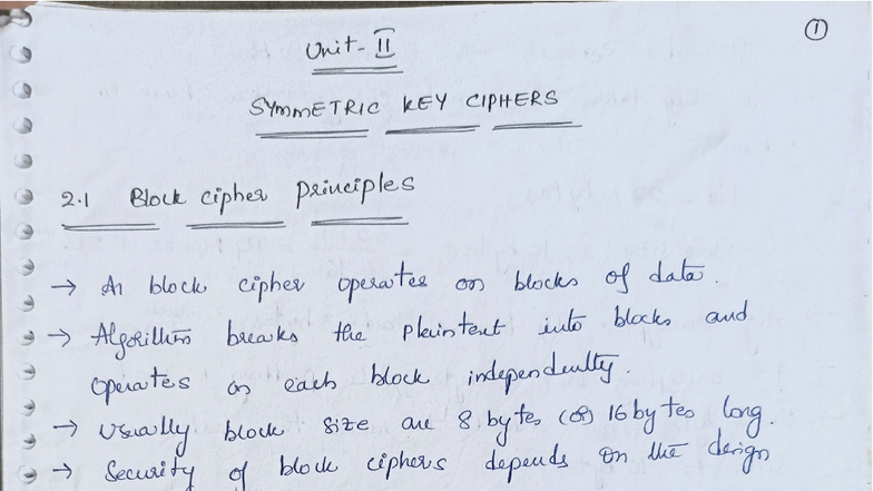 CNS UNIT 2 - Symmetric Key Ciphers and Block Cipher Principles - Studocu