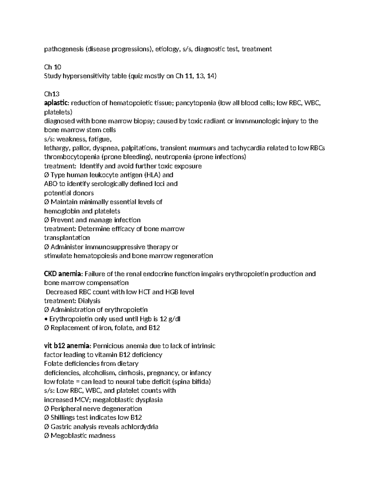 Ch 10, 11, 13, 14, 15 - Pathogenesis, Diagnosis & Treatment Notes - Studocu